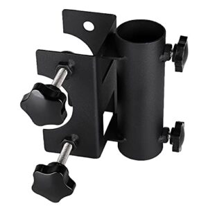 patio umbrella holder | outdoor market umbrella mount bracket,heavy duty steel deck umbrella clamp attaches to railing (range:1 1/5″ -2 2/5″) maximizing patio space and shade (1)