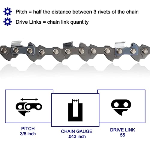 Anzac 3610 005 0055 16 Inch Chainsaw Chain replacement for Stihl MS170 MS180 MS180C MS171 MS181 017 018 61 PMM3 55 16-Inch Bar 0.043 Gauge 55DL 3/8 LP Pitch 2Pack