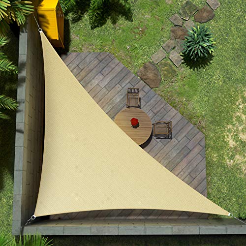 Amgo 16' x 16' x 22.6' Beige Right Triangle Sun Shade Sail Canopy Awning ATAPRT16, 95% UV Blockage, Water & Air Permeable, Commercial and Residential (We Customize)