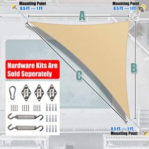 Amgo 16' x 16' x 22.6' Beige Right Triangle Sun Shade Sail Canopy Awning ATAPRT16, 95% UV Blockage, Water & Air Permeable, Commercial and Residential (We Customize)