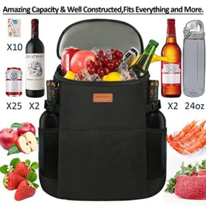 Camping Cooler Backpack 30 Cans, Soft Backpack Coolers Insulated Leak Proof Travel Cooler Bag Waterproof Lunch Picnic Beach Work Trip Thermal Bag Drink Beverage Beer Bag Cooler Black