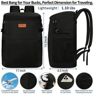 Camping Cooler Backpack 30 Cans, Soft Backpack Coolers Insulated Leak Proof Travel Cooler Bag Waterproof Lunch Picnic Beach Work Trip Thermal Bag Drink Beverage Beer Bag Cooler Black