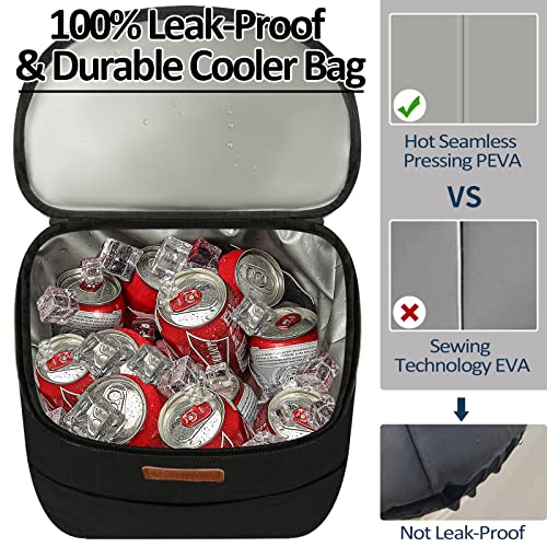 Camping Cooler Backpack 30 Cans, Soft Backpack Coolers Insulated Leak Proof Travel Cooler Bag Waterproof Lunch Picnic Beach Work Trip Thermal Bag Drink Beverage Beer Bag Cooler Black