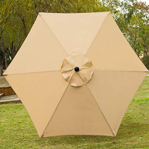 Sunnyglade 7.5' Patio Umbrella Outdoor Table Market Umbrella with Push Button Tilt/Crank, 6 Ribs (Tan)