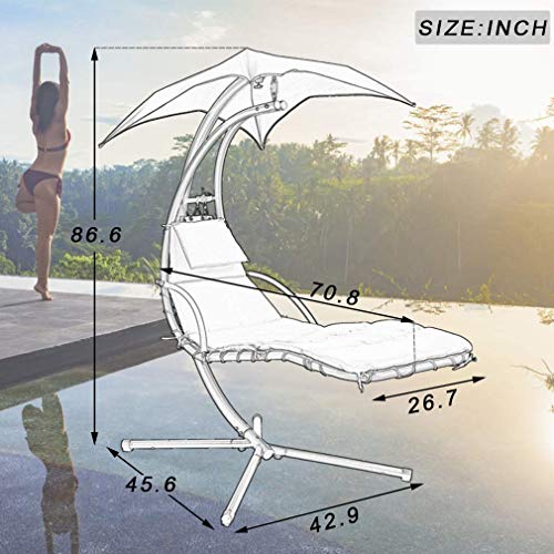 Patio Chair Hanging Chaise Lounger Chair Floating Chaise Canopy Swing Lounge Chair Hammock Arc Stand Air Porch Stand for Outdoor Indoor