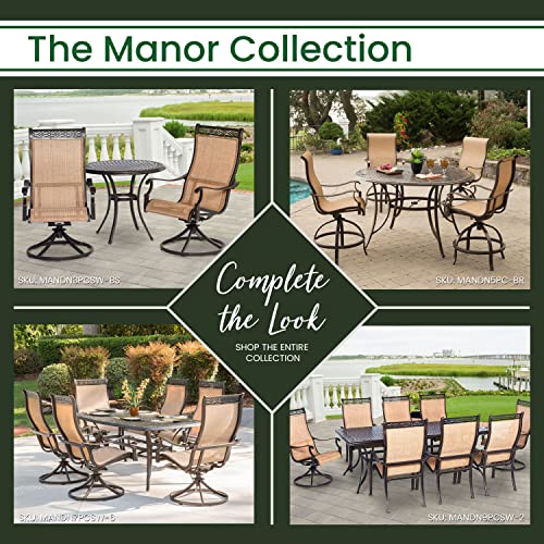 Hanover Manor 3-Piece Outdoor Patio Dining Set with 2 PVC Sling Swivel Rockers and Rust-Free Aluminum Round Bistro Table, Tan