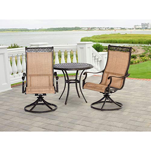 Hanover Manor 3-Piece Outdoor Patio Dining Set with 2 PVC Sling Swivel Rockers and Rust-Free Aluminum Round Bistro Table, Tan