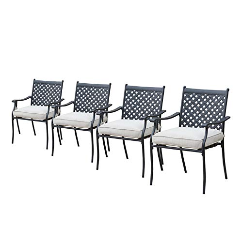 Festival Depot 4 Piece Outdoor Patio Furniture Outdoor Wrought Iron Dining Chairs Set for Porch Lawn Garden Balcony Pool Backyard with Arms and Cushions (4Pcs) (Beige)