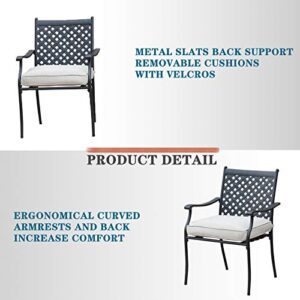 Festival Depot 4 Piece Outdoor Patio Furniture Outdoor Wrought Iron Dining Chairs Set for Porch Lawn Garden Balcony Pool Backyard with Arms and Cushions (4Pcs) (Beige)