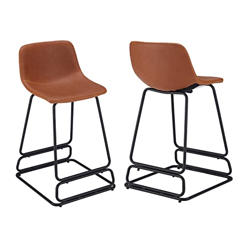 Counter Stools Industrial Faux Leather Bar Stools Set of 2,Urban Armless Dining Chairs with Metal Legs Modern Counter Height Barstools for High Desk Home Office Restaurants,24"