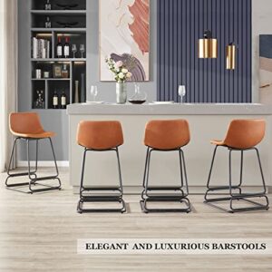 Counter Stools Industrial Faux Leather Bar Stools Set of 2,Urban Armless Dining Chairs with Metal Legs Modern Counter Height Barstools for High Desk Home Office Restaurants,24"