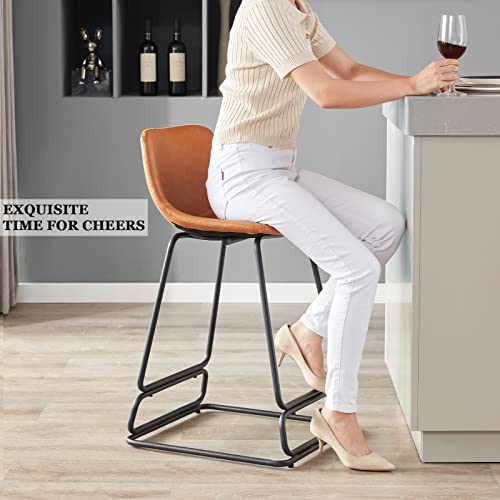 Counter Stools Industrial Faux Leather Bar Stools Set of 2,Urban Armless Dining Chairs with Metal Legs Modern Counter Height Barstools for High Desk Home Office Restaurants,24"