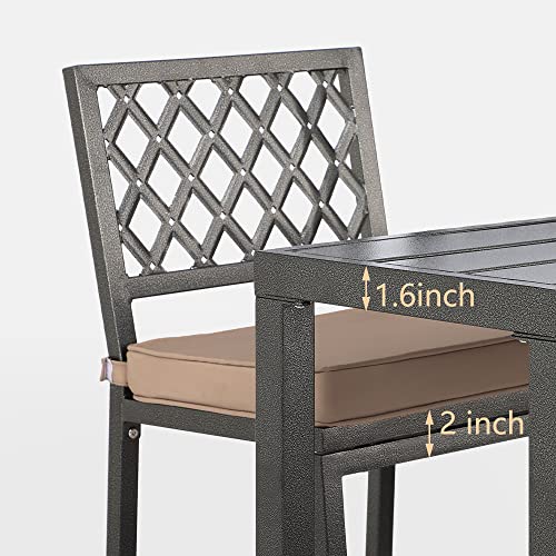 ONLYCTR Outdoor Bar Chairs and Table, Metal Outdoor Bar Set, 3 Piece Patio Bar Table Set with Bar Stools & Cushions for Backyard, Porch, Bistro, Balcony (Gray, 55" Table, 2 X-Back stools)