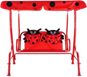 casart children’s swing, patio swing with safety belt and 2 seats, ladybug pattern