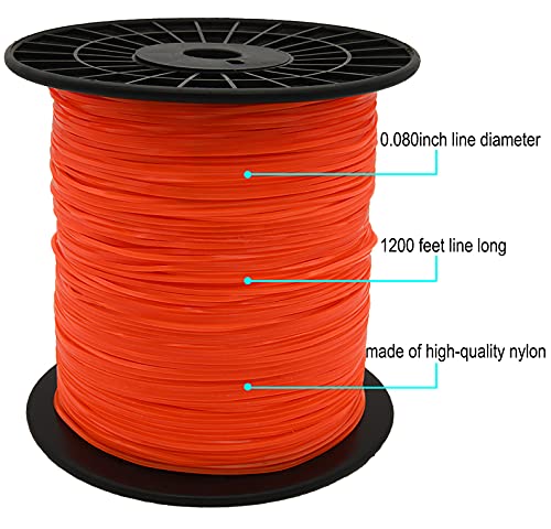 KAKO 080 Trimmer Line Square Weed Wacker String .080-Inch-by-1200-ft Commercial Grade Square String Trimmer Line, Weed Eater String .080 Fits Most String Trimmer(Orange)