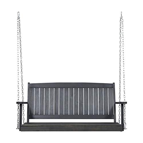 Lilith Outdoor Aacia Wood Porch Swing, Dark Gray