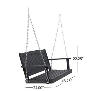 Lilith Outdoor Aacia Wood Porch Swing, Dark Gray