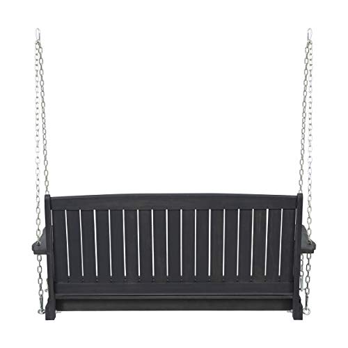 Lilith Outdoor Aacia Wood Porch Swing, Dark Gray