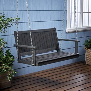 Lilith Outdoor Aacia Wood Porch Swing, Dark Gray