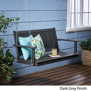 Lilith Outdoor Aacia Wood Porch Swing, Dark Gray