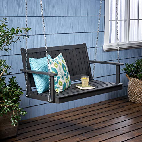 Lilith Outdoor Aacia Wood Porch Swing, Dark Gray