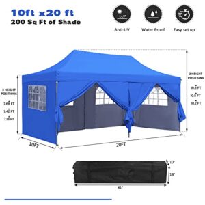 WONLINK 10x20 ft Instant Pop up Canopy, Party Tent Folding Heavy Duty Gazebos with Removable Sidewalls and Wheeled Bag Waterproof