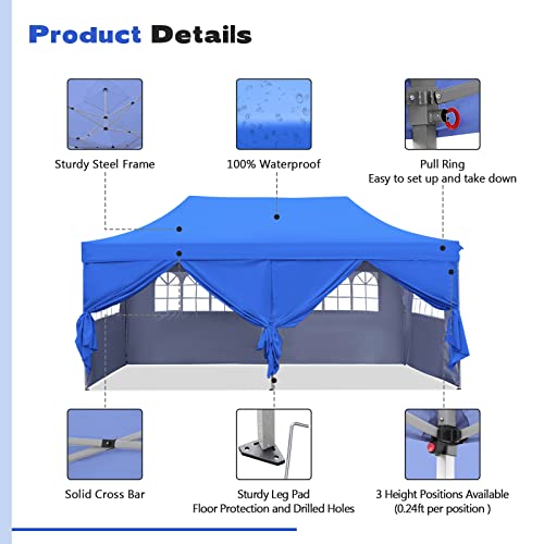 WONLINK 10x20 ft Instant Pop up Canopy, Party Tent Folding Heavy Duty Gazebos with Removable Sidewalls and Wheeled Bag Waterproof