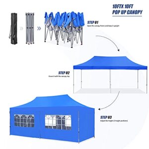 WONLINK 10x20 ft Instant Pop up Canopy, Party Tent Folding Heavy Duty Gazebos with Removable Sidewalls and Wheeled Bag Waterproof