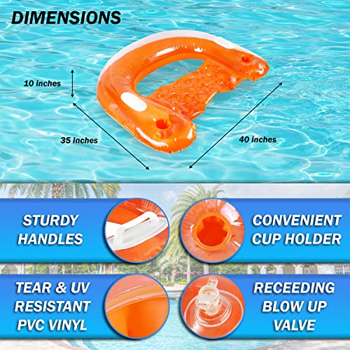 Inflatable Pool Float Lounge/Chair in Orange for Pool & Lake (35" x 40") with Cupholders for Your Favorite Drinks