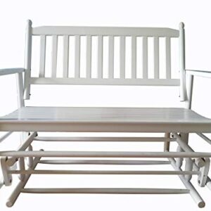 Rockingrocker - A058WT White Porch Wood Glider Bench Rocker Patio Wooden Loveseat — Assembled Dimensions:W49.21 x H40.16 x D26.97 inches