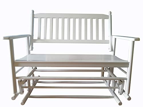 Rockingrocker - A058WT White Porch Wood Glider Bench Rocker Patio Wooden Loveseat — Assembled Dimensions:W49.21 x H40.16 x D26.97 inches