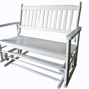 Rockingrocker - A058WT White Porch Wood Glider Bench Rocker Patio Wooden Loveseat — Assembled Dimensions:W49.21 x H40.16 x D26.97 inches