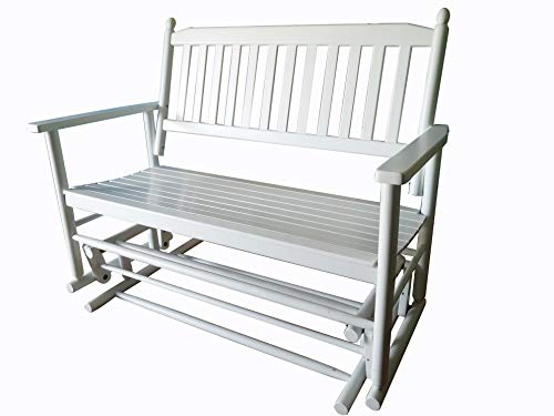 Rockingrocker - A058WT White Porch Wood Glider Bench Rocker Patio Wooden Loveseat — Assembled Dimensions:W49.21 x H40.16 x D26.97 inches