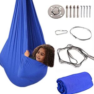 Aokitec Therapy Swing for Kids with Special Needs (Hardware Included) Snuggle Swing Cuddle Hammock Indoor Adjustable Aerial Yoga for Children with Autism, ADHD, Asperger, Sensory Integration(Blue)