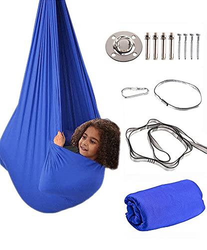 Aokitec Therapy Swing for Kids with Special Needs (Hardware Included) Snuggle Swing Cuddle Hammock Indoor Adjustable Aerial Yoga for Children with Autism, ADHD, Asperger, Sensory Integration(Blue)