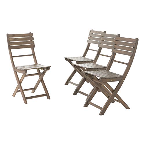 Christopher Knight Home Positano Outdoor Acacia Wood Foldable Dining Chairs, 4-Pcs Set, Grey Finish