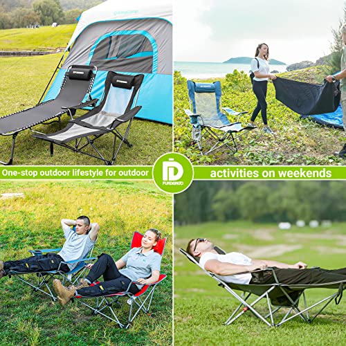 FUNDANGO Reclining Camping Chair with Foot Rest, Portable Folding Reclining Chair, Outdoor Folding Lounge Chairs with Armrest, 64.9X22.8X28.7inches, Black/MediumGrey