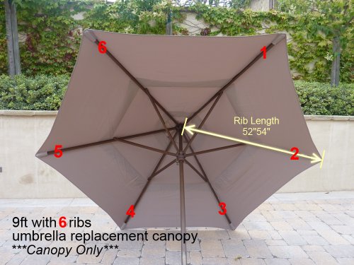 Formosa Covers | Premium Quality Double Vented 9ft 6 Ribs Outdoor Umbrella Replacement Canopy - 30% Heavier Than The Rest - Taupe (Canopy Top Only)