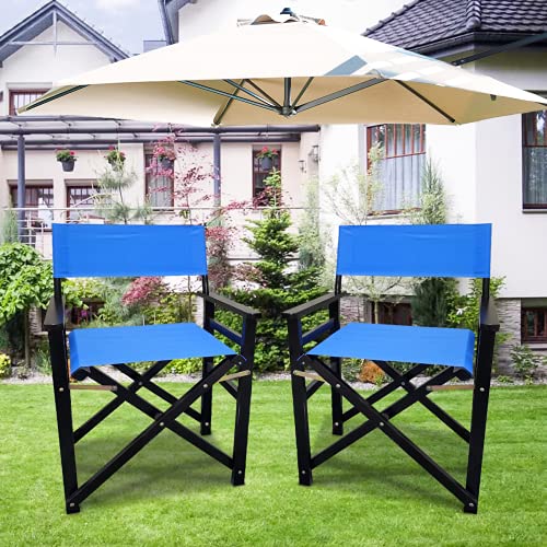 DKLGG Outdoor Folding Chair with Armrests Set of 2, Natural Wood Frame and Canvas Lightweight Camping Lawn Chair, Portable Director Folding Makeup Artist Chair, Patio Dining Chairs, Easy Assemble