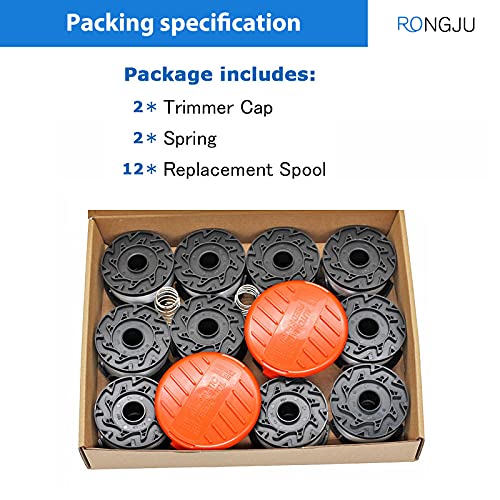 RONGJU 16 Pack Weed Eater Replacement Parts for Black&Decker AF-100, 12 Pack 30ft 0.065" String Trimmer Line Replacement Spools + 2 Pack RC-100-P Caps&Springs (12 Spools+ 2 Caps+2 Springs)