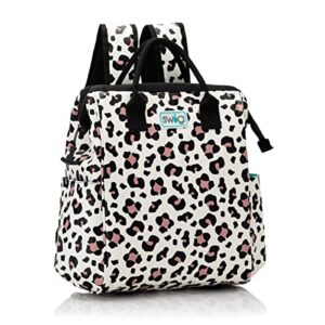 swig life packi backpack cooler, portable, lightweight, leak proof lining & waterproof beach backpack with padded shoulder straps, magnetic snap pockets & new and improved dual zipper (luxy leopard)