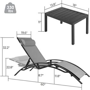 n/a 3Pcs Sun Lounger Recliner Set Aluminum Chaise Lounges,Reclining Chair with 5 Adjustable Backrest, Head Cushion, Table for Garden (Color : A, Size : One Size)