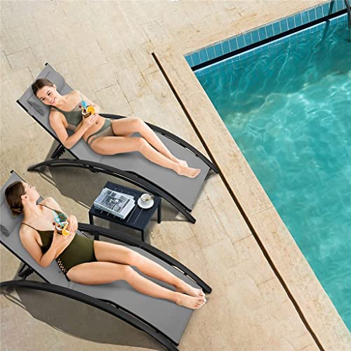 n/a 3Pcs Sun Lounger Recliner Set Aluminum Chaise Lounges,Reclining Chair with 5 Adjustable Backrest, Head Cushion, Table for Garden (Color : A, Size : One Size)