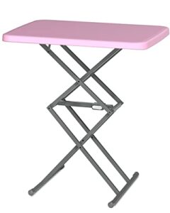 soundance small folding table, adjustable tv tray, portable dinner table, lightweight, zero assembly, easy to fold and storage, sturdy desk for home garden office indoor outdoor use, pink