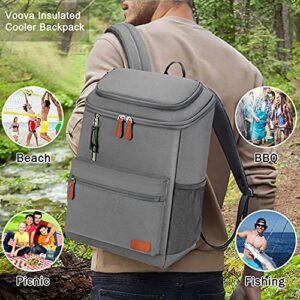 Voova Backpack Cooler Insulated Waterproof Leakproof Cooler Back Pack, Portable Soft Sided Coolers Bookbag for Men Women to Beach Lunch Picnic Camping Hiking Fishing Travel Trips, 30 Cans,Grey