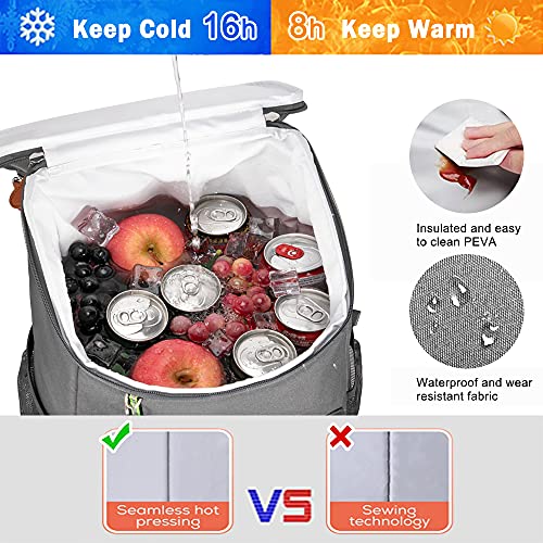 Voova Backpack Cooler Insulated Waterproof Leakproof Cooler Back Pack, Portable Soft Sided Coolers Bookbag for Men Women to Beach Lunch Picnic Camping Hiking Fishing Travel Trips, 30 Cans,Grey