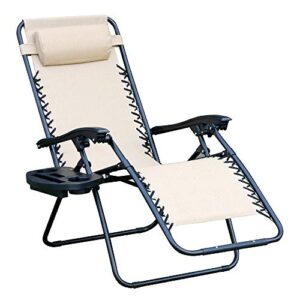 wego zero gravity chair, lawn chair flolding recliner lounge chair with removable pillow and side table,beige