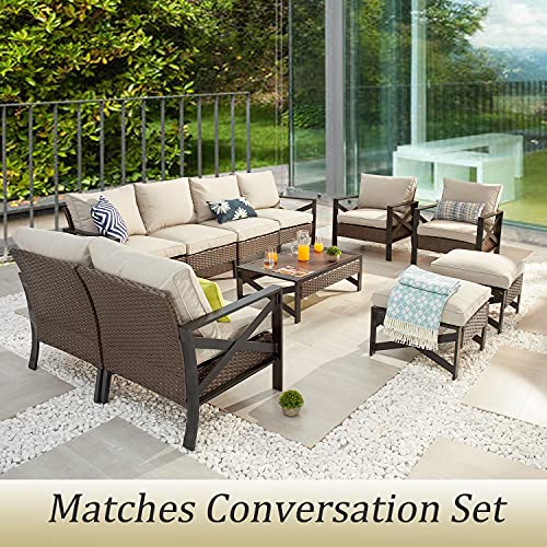 Sports Festival Outdoor Furniture Patio Wicker Chair All Weather Rattan Sofa with Thick Seat and Back Cushions Metal Furniture Armless Chair for Garden Yard Porch