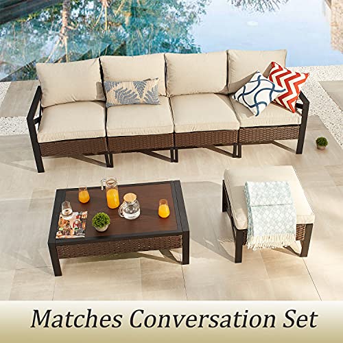 Sports Festival Outdoor Furniture Patio Wicker Chair All Weather Rattan Sofa with Thick Seat and Back Cushions Metal Furniture Armless Chair for Garden Yard Porch