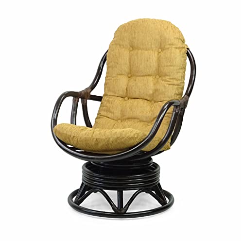 Bali Swivel Rocking Handmade Lounge Chair ECO Natural Wicker Rattan with Cream Cushion, Dark Brown